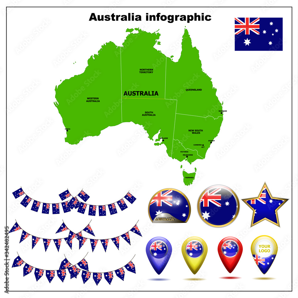 Bright Map of Australia with infographic. Map of Australia graphic ...