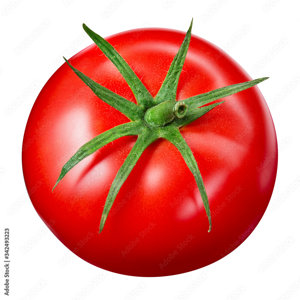 Tomato isolated. Whole tomato on white. Tomato top view. Tomato with ...