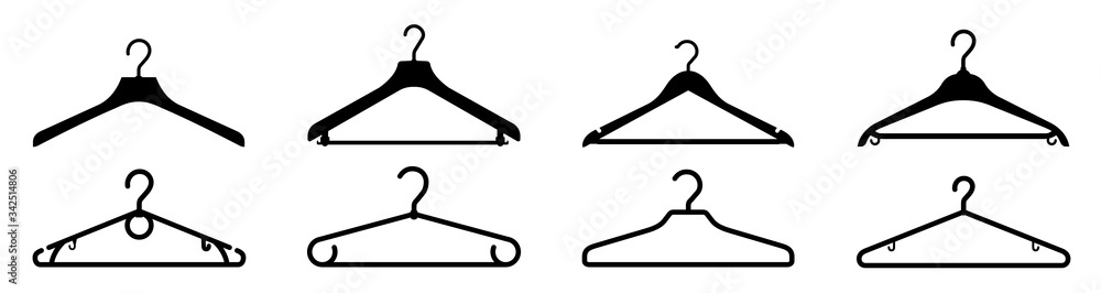 Clothes hanger silhouette collection.Vector black hanger icons set.C ...