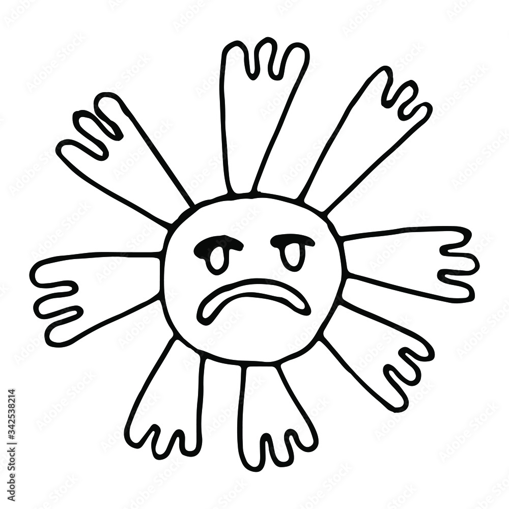 Stylized coronavirus in a linear doodle style. Vector simple ...