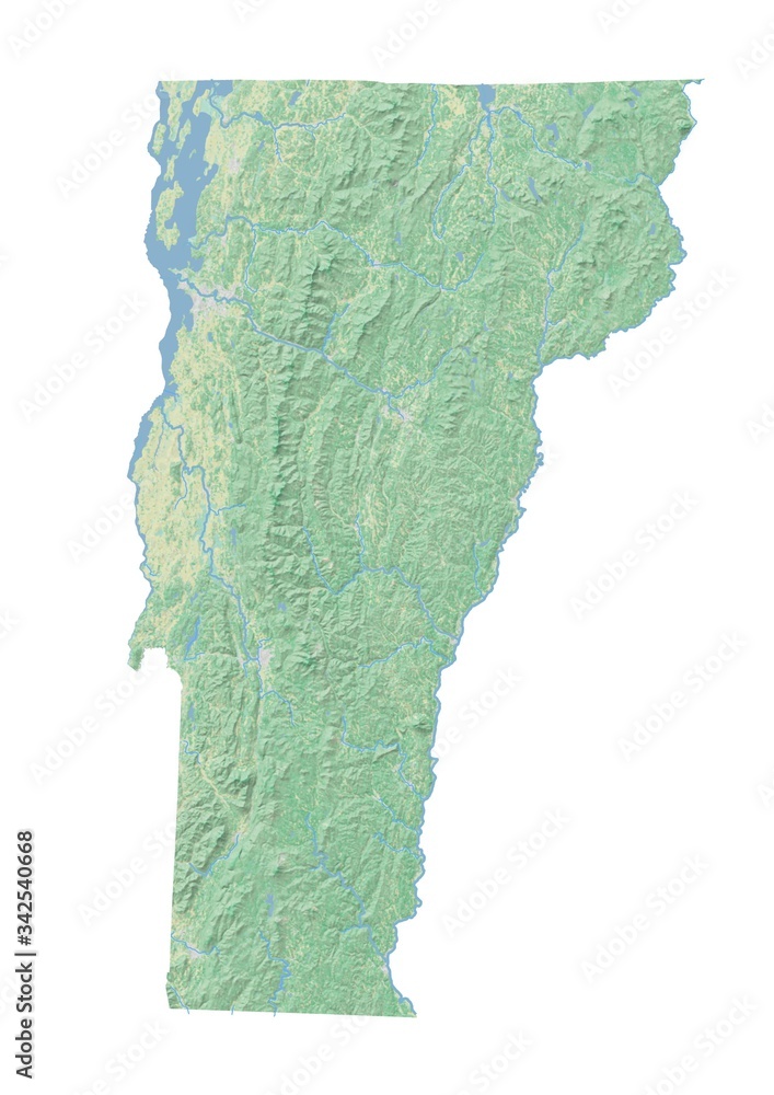 High resolution topographic map of Vermont with land cover, rivers and ...