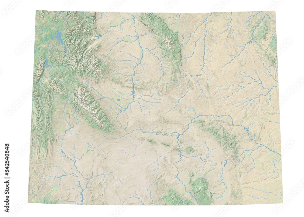 High resolution topographic map of Wyoming with land cover, rivers and ...