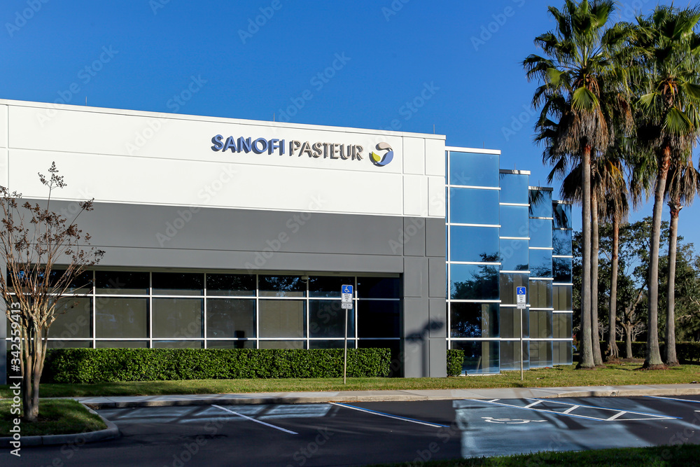 Orlando, Florida, USA- February 8, 2020: Sanofi Pasteur office building ...