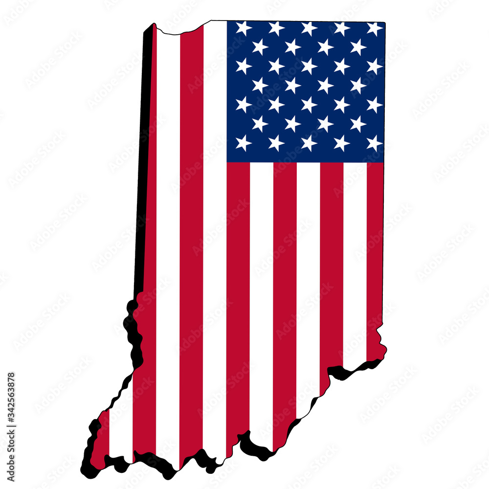 Indiana state 3d map with American flag isolated on white background ...