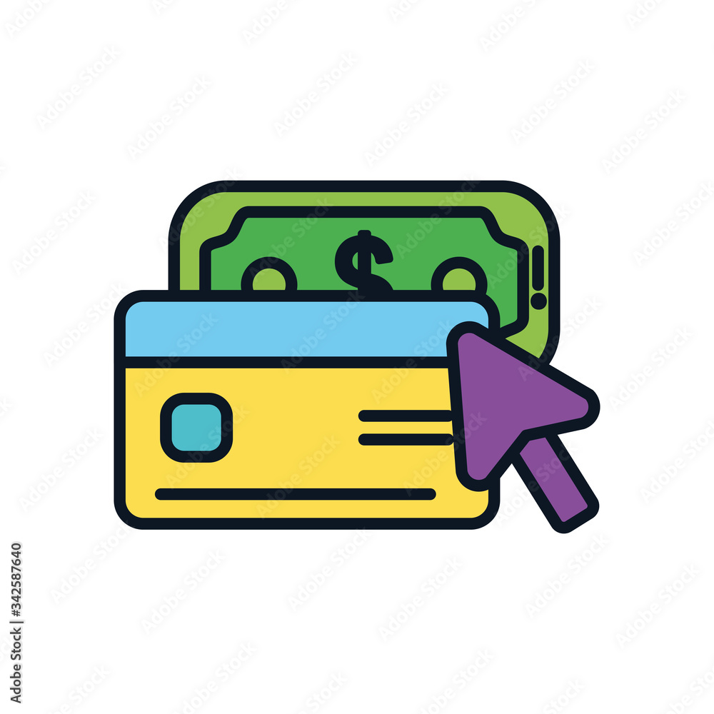 web cursor with credit card and money bill icon, color line style Stock ...
