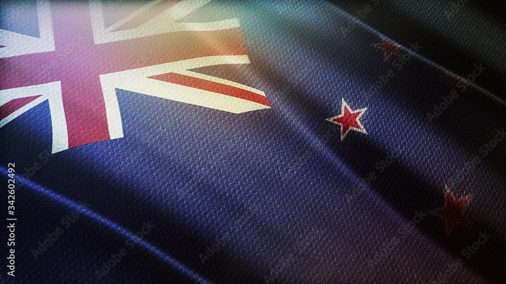 4k New Zealand flag waving in wind seamless loop background.a fully ...