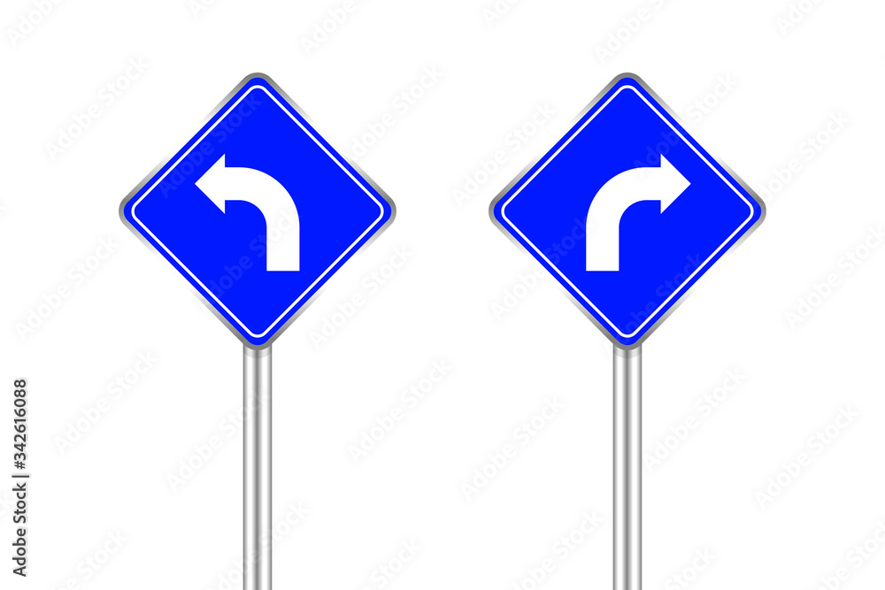 road sign of arrow pointing bend to left and right, traffic road sign ...