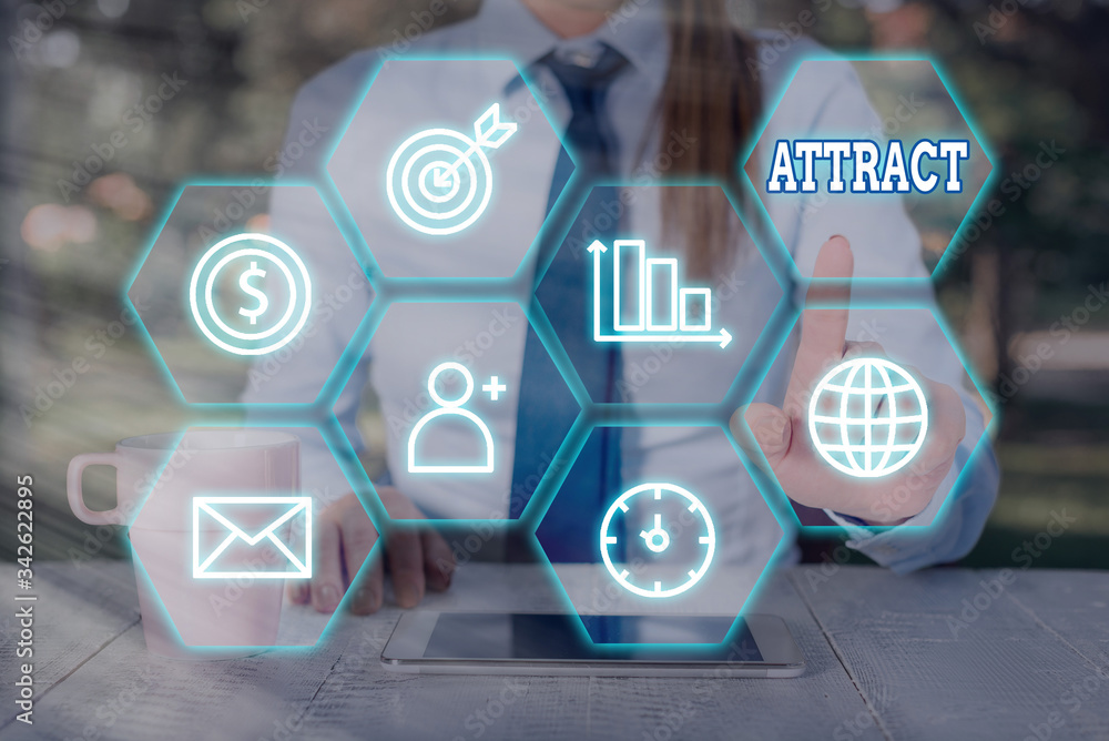 Conceptual hand writing showing Attract. Concept meaning to draw by a ...