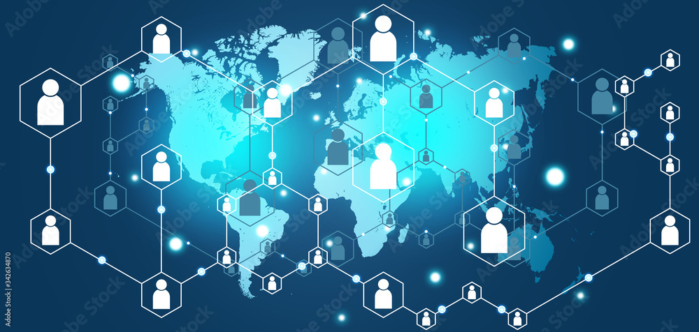 People network connection. World map point and line composition ...