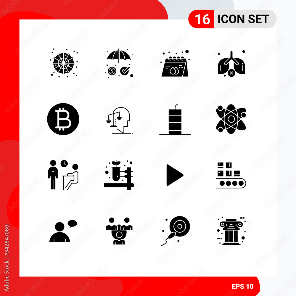 Pictogram Set of 16 Simple Solid Glyphs of currency, waste ...