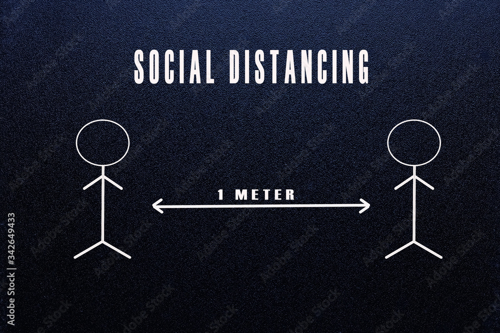 Ilustration of Social Distancing 1 meter between each other on black ...