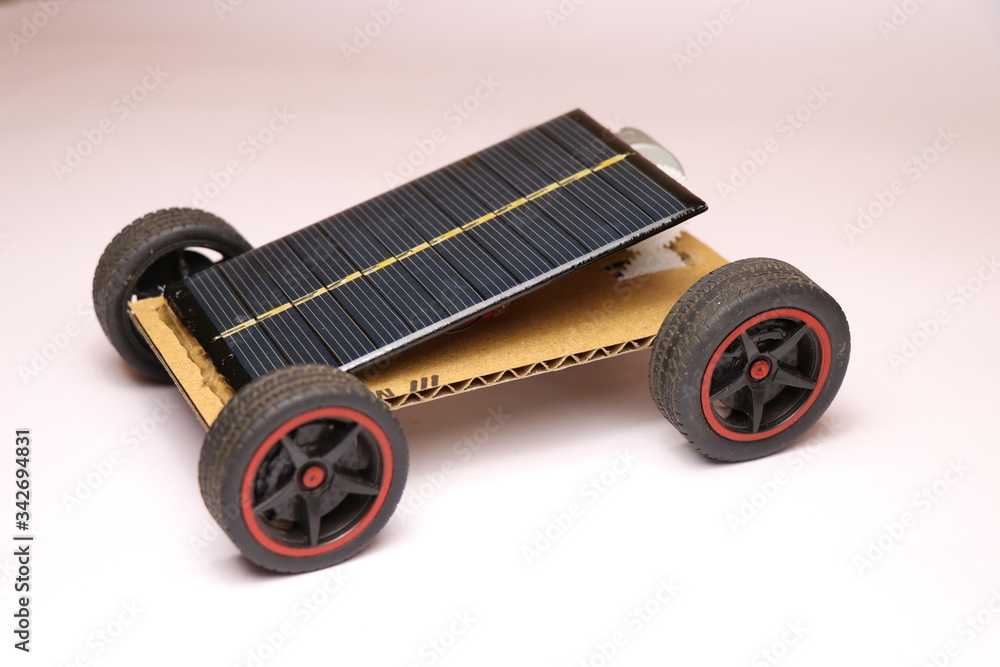 Small Solar Powered car with mini solar cells panel at the top this is ...