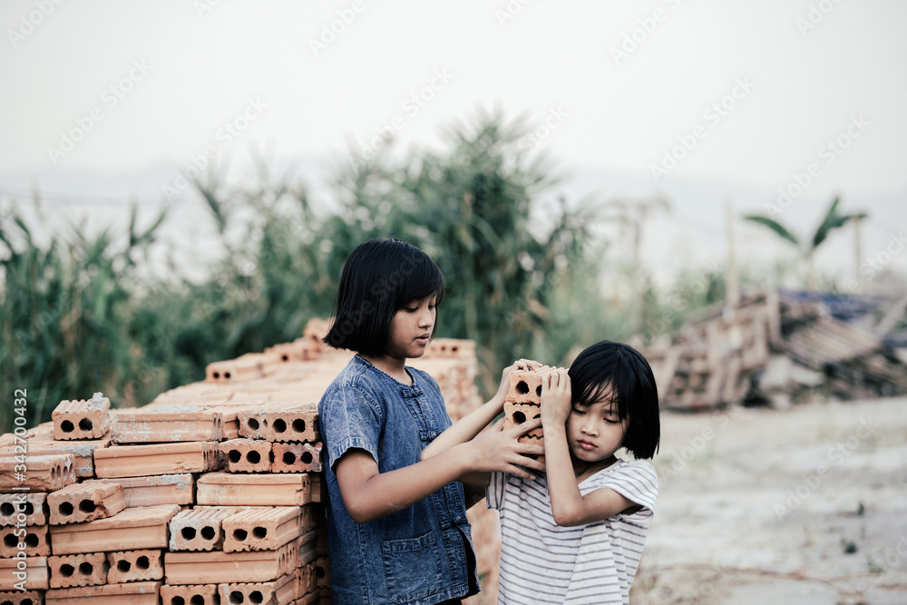 Children are forced to work in construction areas. Human rights ...