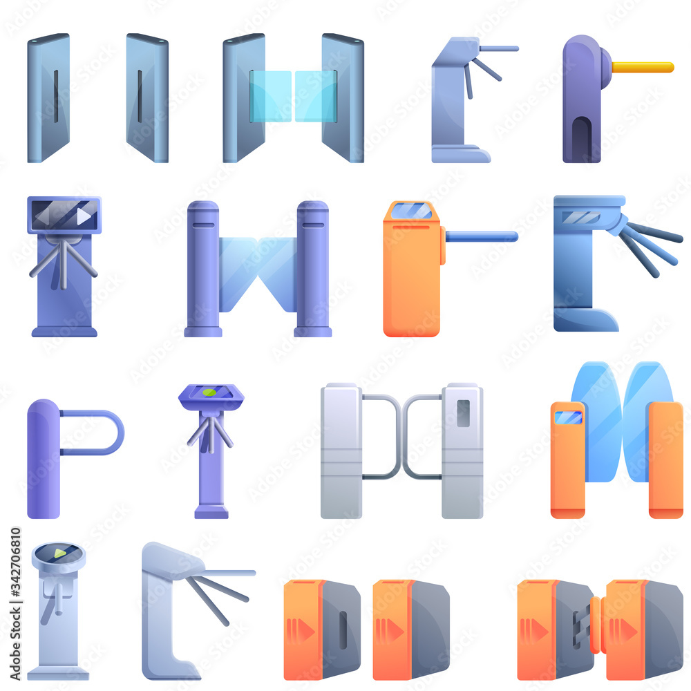 Turnstile icons set. Cartoon set of turnstile vector icons for web ...
