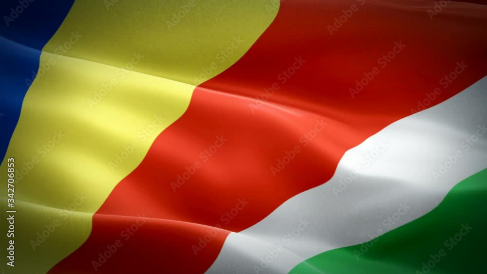 Seychelles flag Motion Loop video waving in wind. Realistic Seychellois ...