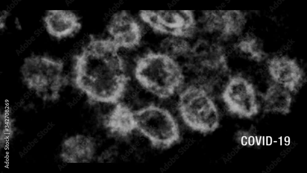 Coronavirus COVID-19 text and microscope image reveal with a black and ...