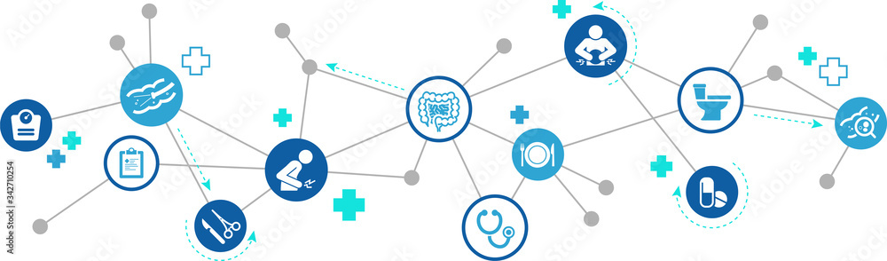 intestinal disease vector illustration. Concept with connected icons ...