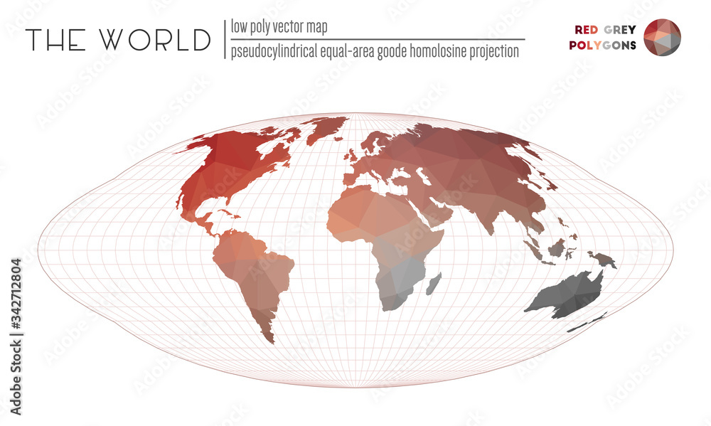 World map with vibrant triangles. Pseudocylindrical equal-area Goode ...