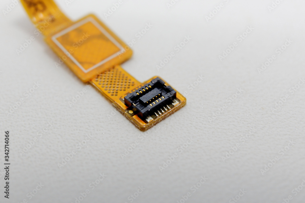 FCC/FPC with press fit connector in side view with white background ...