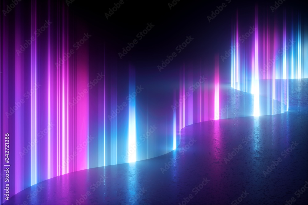 3d render, digital illustration. Abstract neon light background ...
