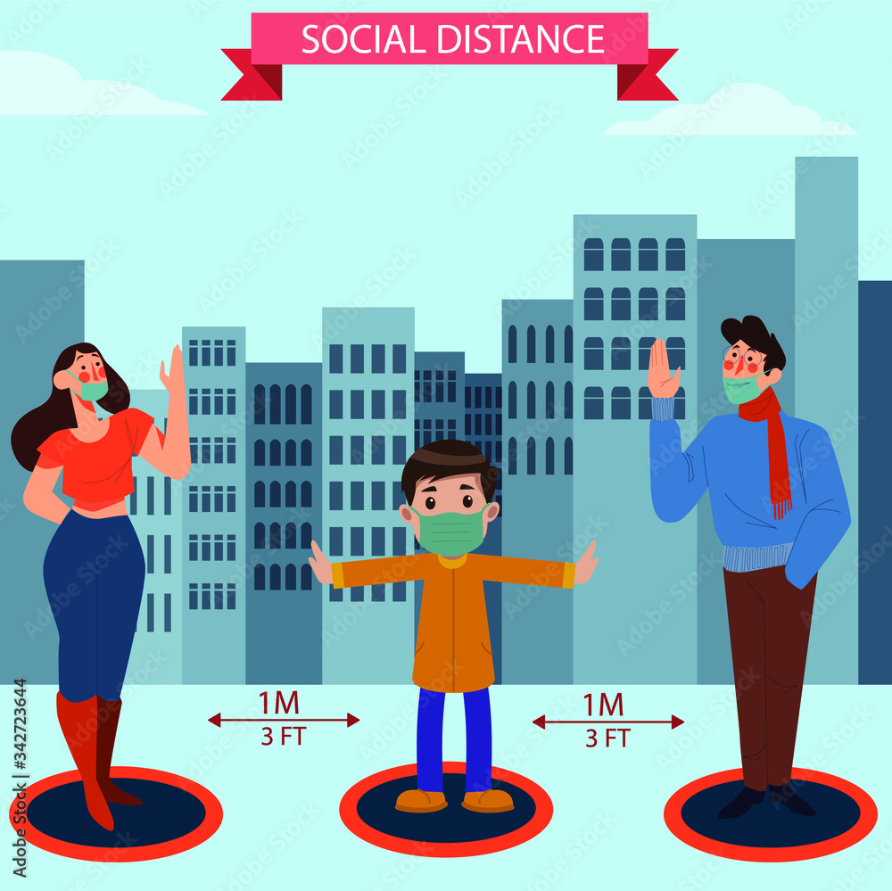 Social distancing, keep distance in public society people to protect ...