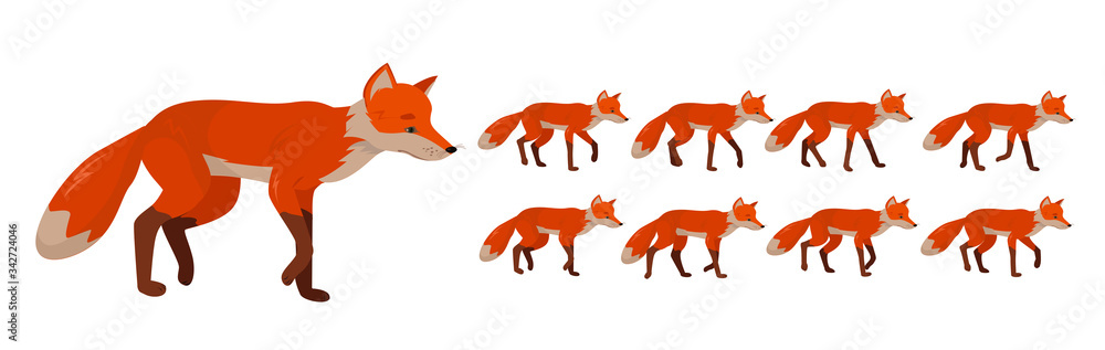 Tricky red fox, set of frames or sequences for character animation ...