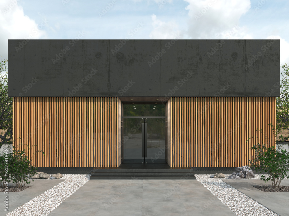 Modern building in loft style of a rectangular shape with flat roof ...