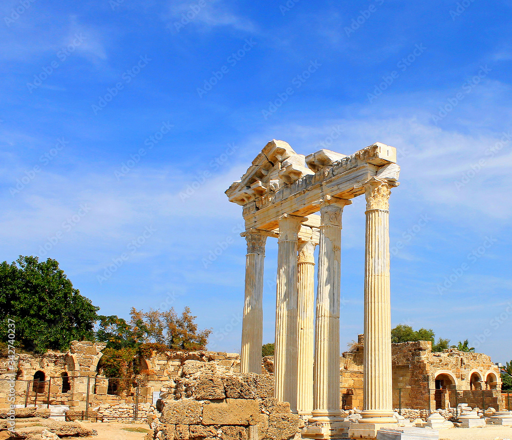 The ruins of the Temples of Apollo and Athens in Side. The second ...