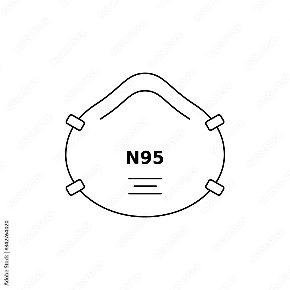 N 95 respirator face mask line icon. Corona virus or dust protection ...