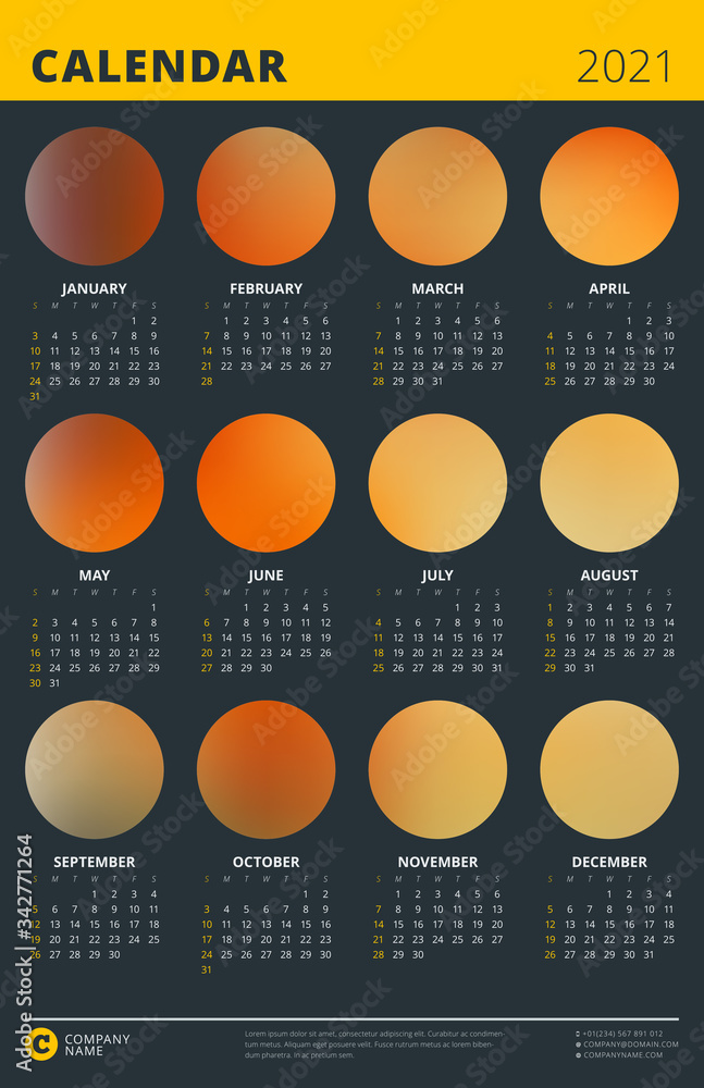 Calendar poster for 2021 year. Tabloid size template with place for 12 ...
