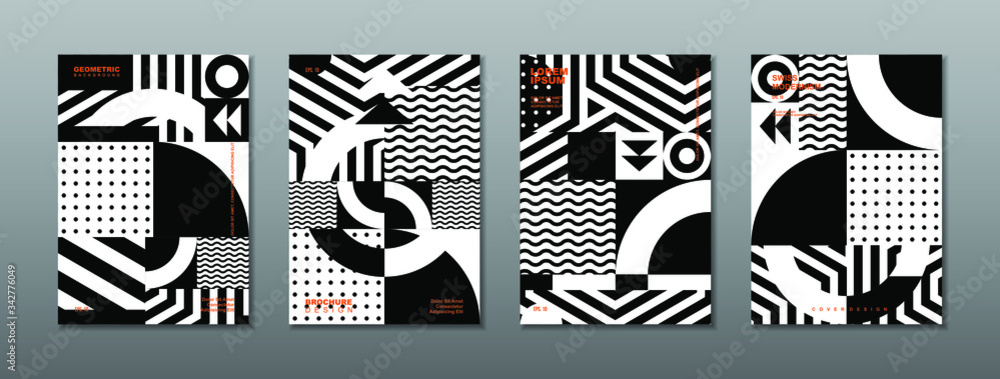 Vintage retro design vector covers set. Swiss style geometric ...