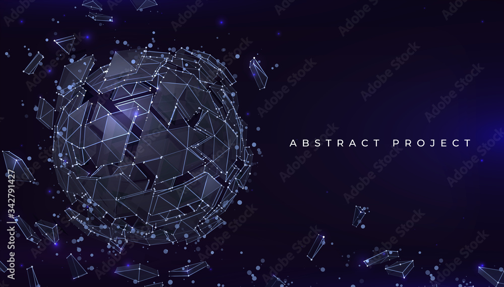 Sphere particles background. Futuristic banner with abstract geometric ...