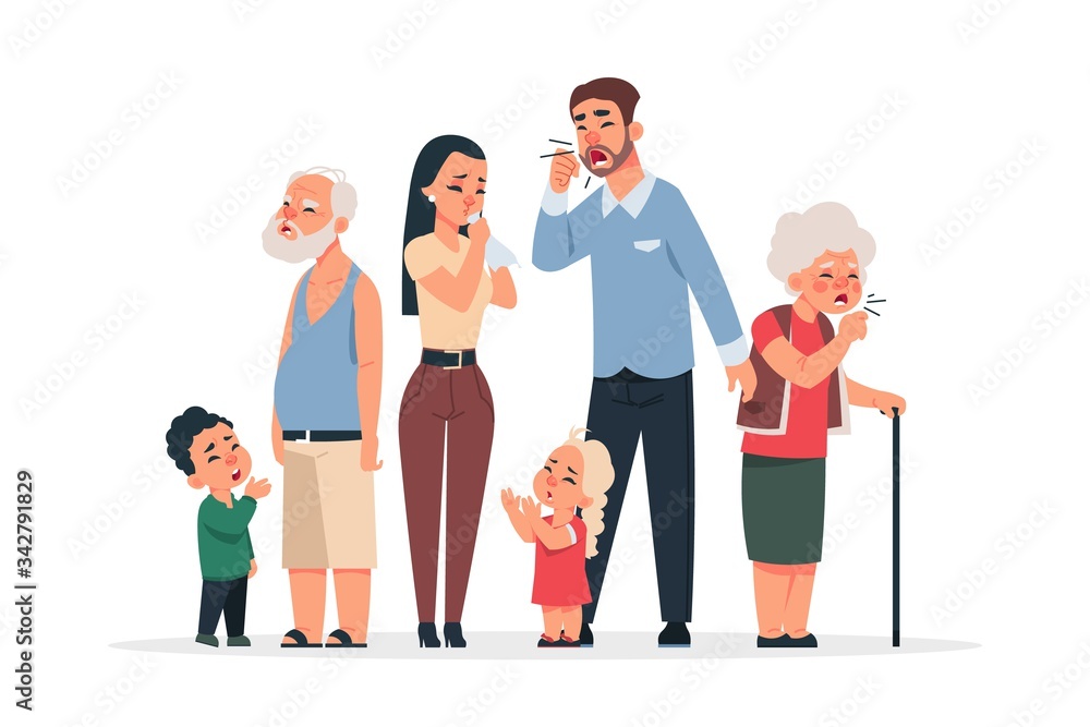 Family with virus. Coronavirus disease symptoms and prevention, cartoon ...