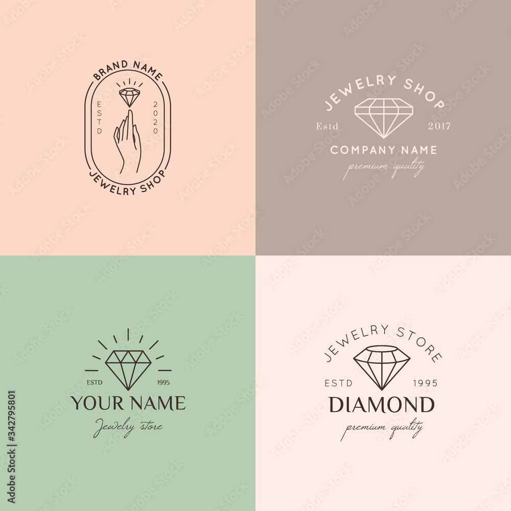 Set of jewelry logo design templates in trendy linear and minimal style ...