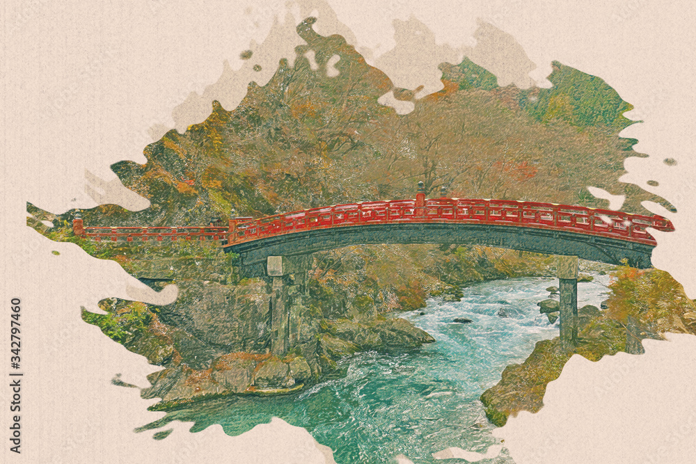 Color pencil drawing of Shinkyo Cacred Bridge At Nikko world heritage ...