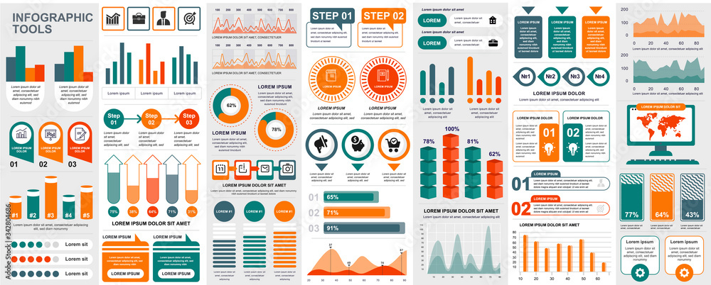 Bundle infographic UI, UX, KIT elements with charts, diagrams, workflow ...