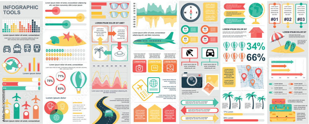 Bundle travel infographic UI, UX, KIT elements with charts, diagrams ...