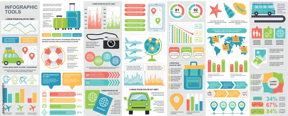 Bundle travel infographic UI, UX, KIT elements with charts, diagrams ...