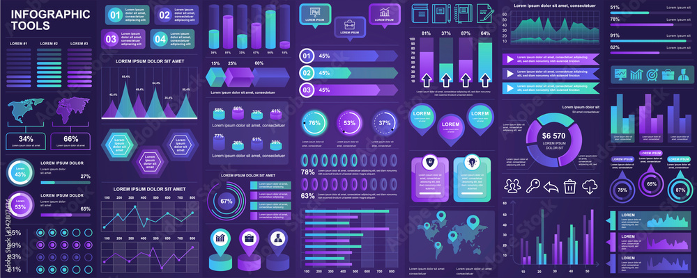 Poster Bundle infographic UI, UX, KIT elements with charts, diagrams ...