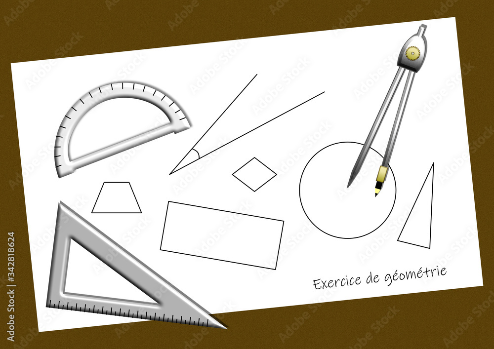 Exercice de géométrie sur une feuille blanche avec compas, équerre et ...