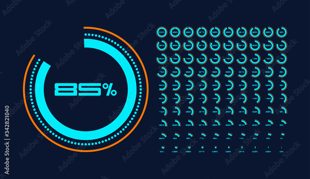 Set of circle percentage diagrams from 0 to 100. Percentage Icons ...