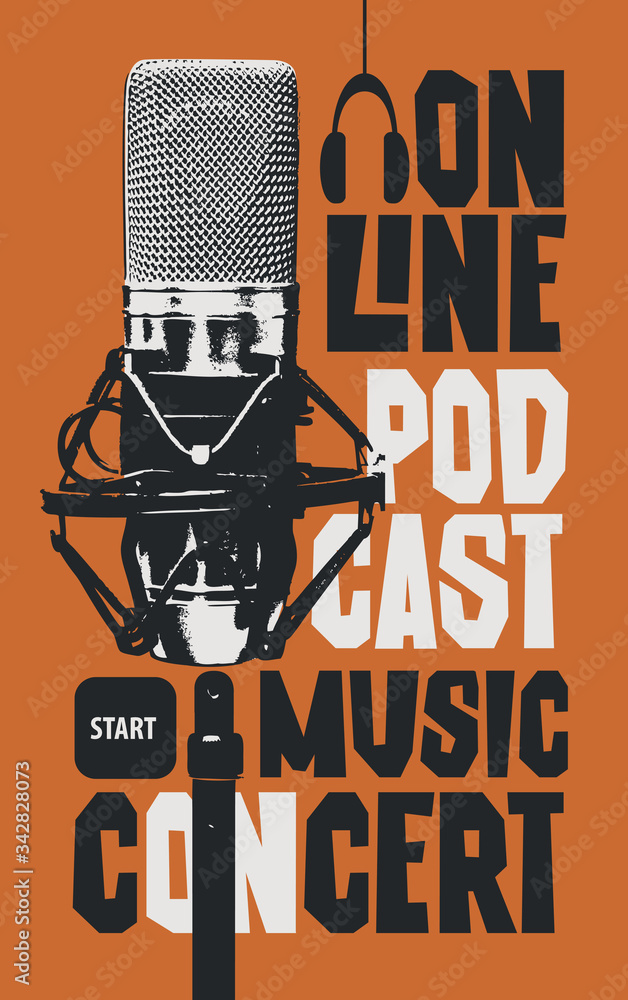 Vector banner for an online podcast music concert with a Studio ...