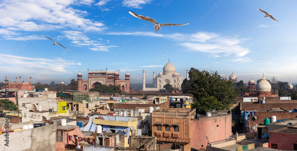 Agra poor buildings in front of Taj Mahal, India Stock Photo | Adobe Stock