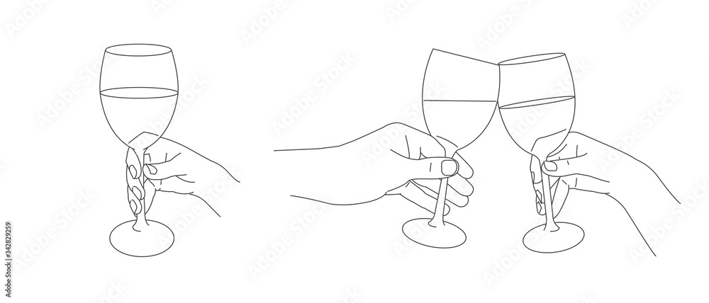Hands Holding Glasses Of Wine And Champagne Cheers Gesture With Wine