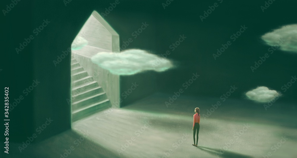 Surreal painting of freedom and hope concept Stock Illustration | Adobe ...