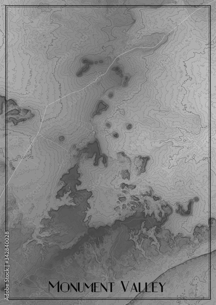 Map of Monument Valley, Arizona. Vector elevation map of national park ...