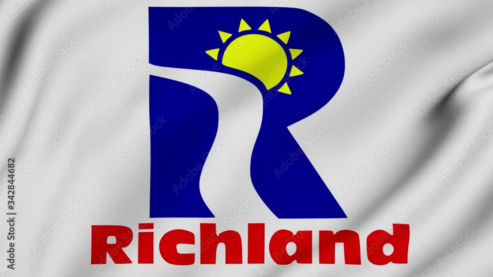 Richland city of Washington flag is waving 3D animation. Richland city ...