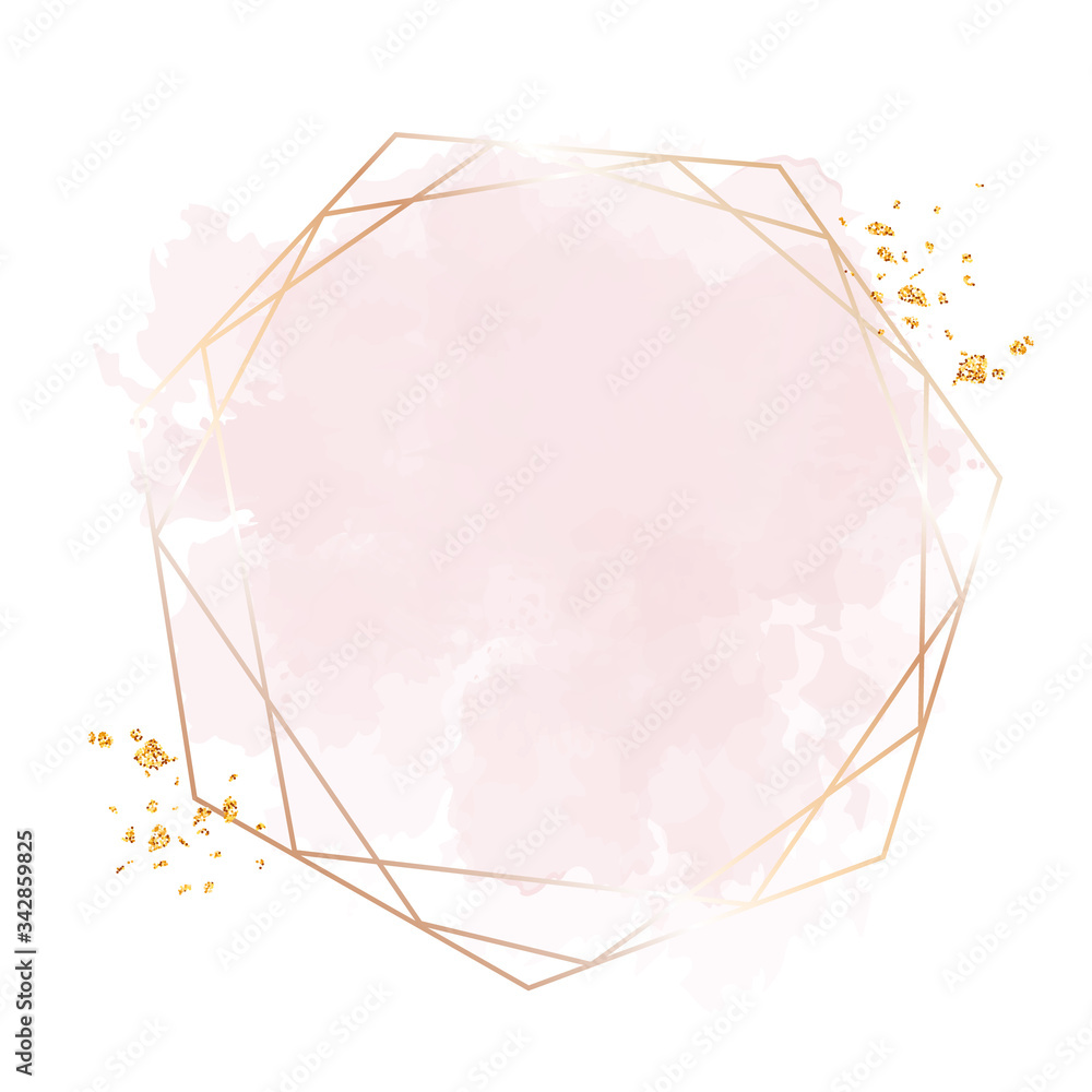 Golden line art, watercolor style pink texture splash Stock Vector ...
