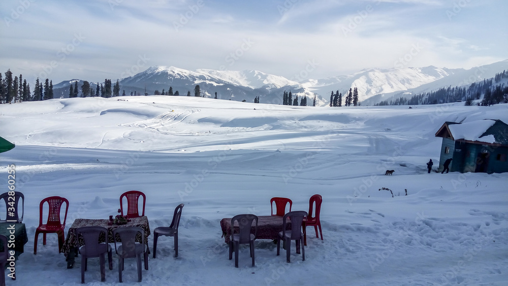 Gulmarg Gondola phase 1, Kungdoor, Kashmir, India. Famous for snow/ice ...