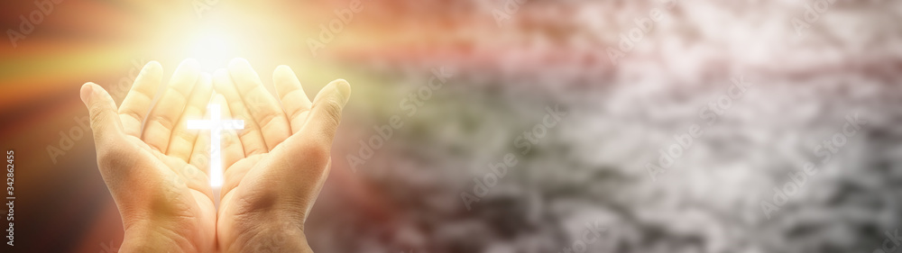 Human hands open palm up worship. With raised hand. Christian Religion ...